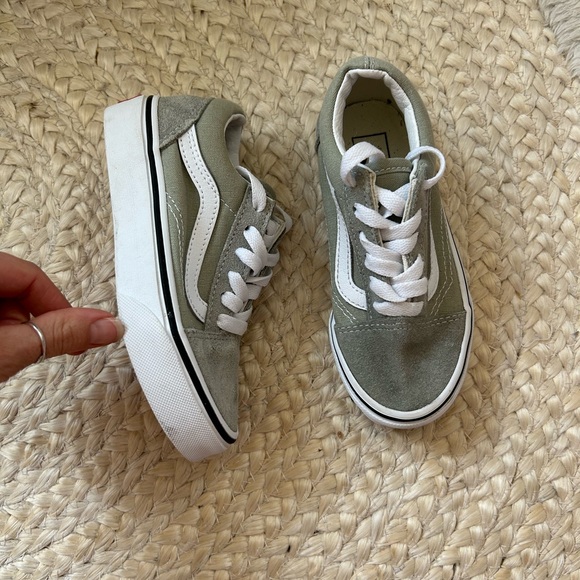 Vans | Shoes | Vans Boy Tennis Shoes Green Sage Neutral Lace Up Classic ...